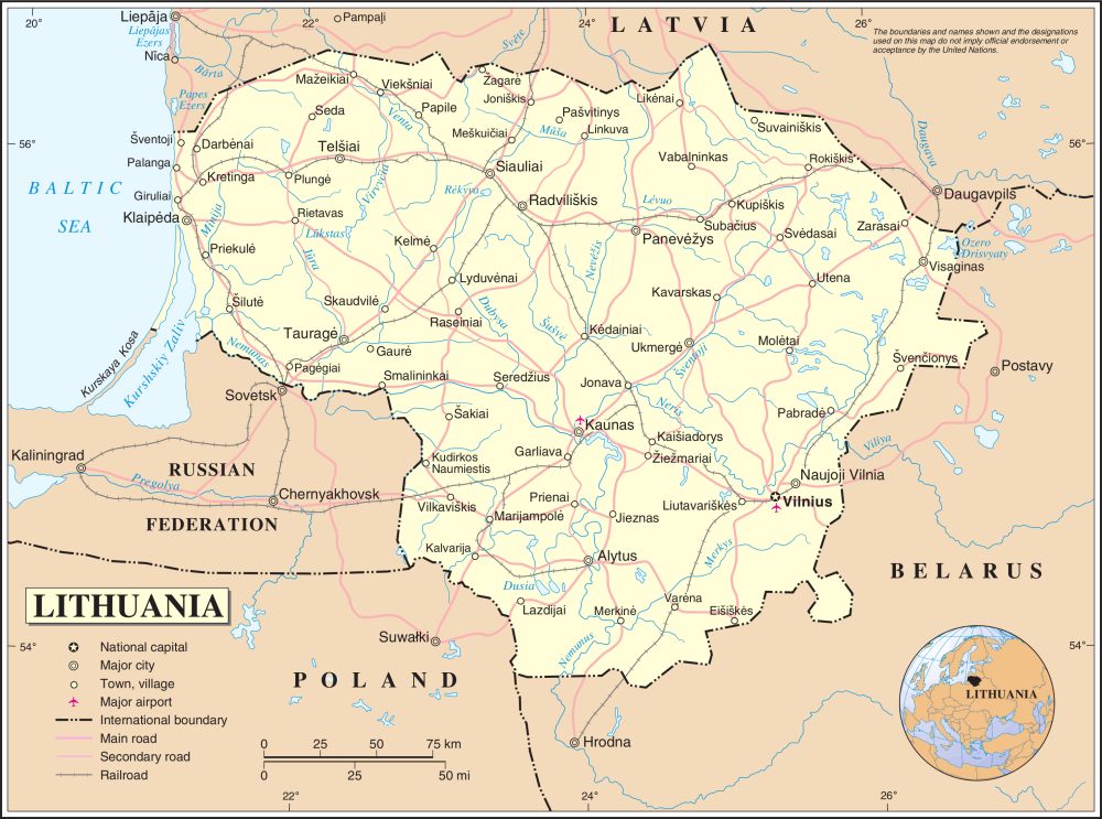 Bản đồ nước Litva (Lithuania Map) khổ lớn năm 2023