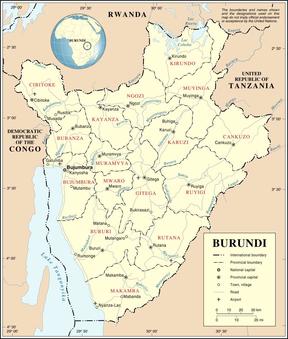 Bản đồ nước Burund (Burund Map) khổ lớn năm 2025